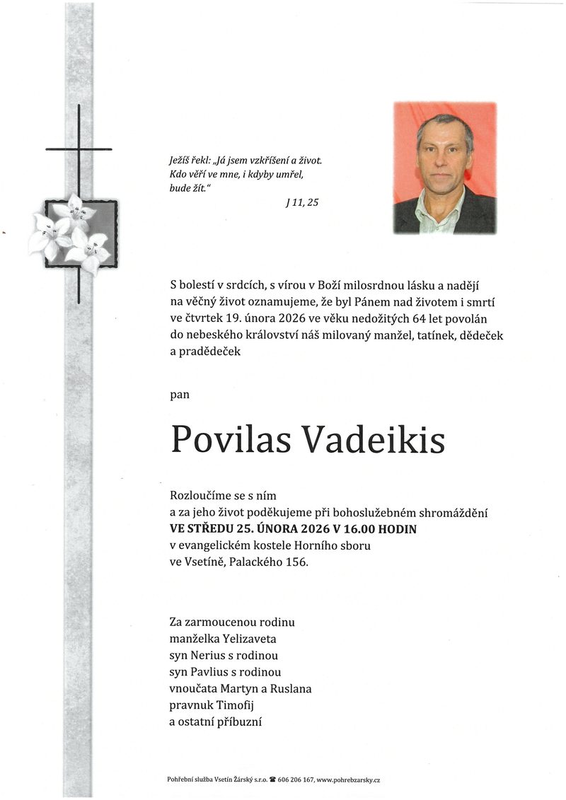 Povilas Vadeikis (63 let) – smuteční oznámení | Kdo zemřel